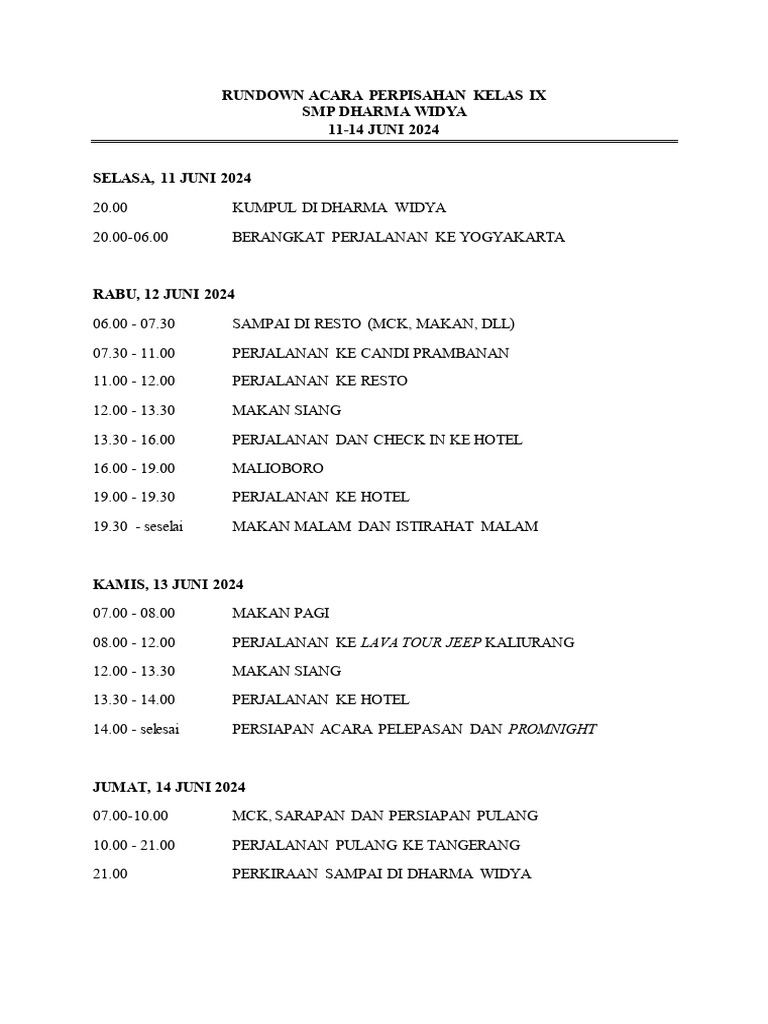 Rundown Acara Perpisahan Kelas Ix | PDF