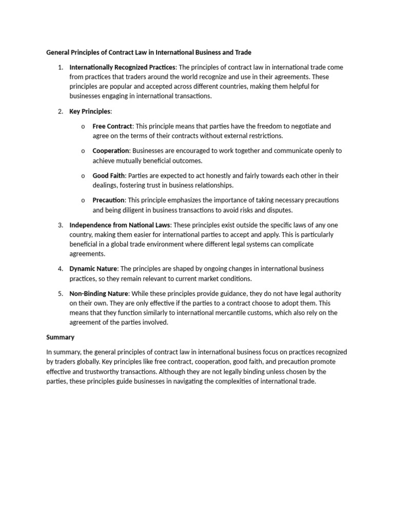 General Principles of Contract Law in International Business and Trade ...
