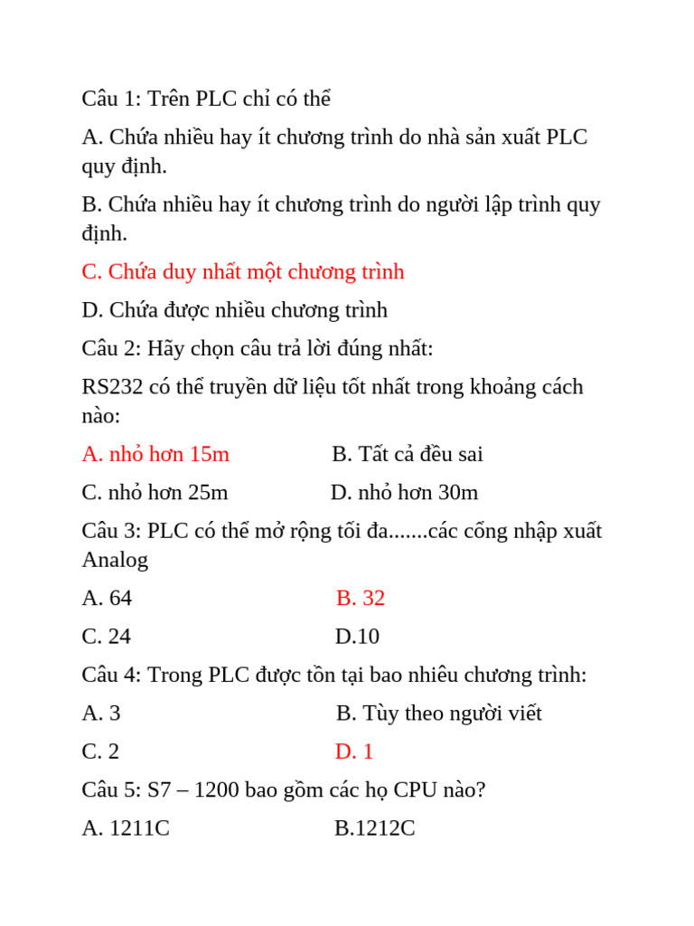 BT-PLC - Chương 1 | PDF