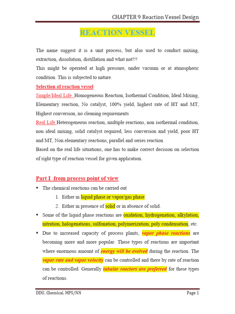12 Reaction Vessel Design | PDF | Chemical Reactor | Chemical Reactions