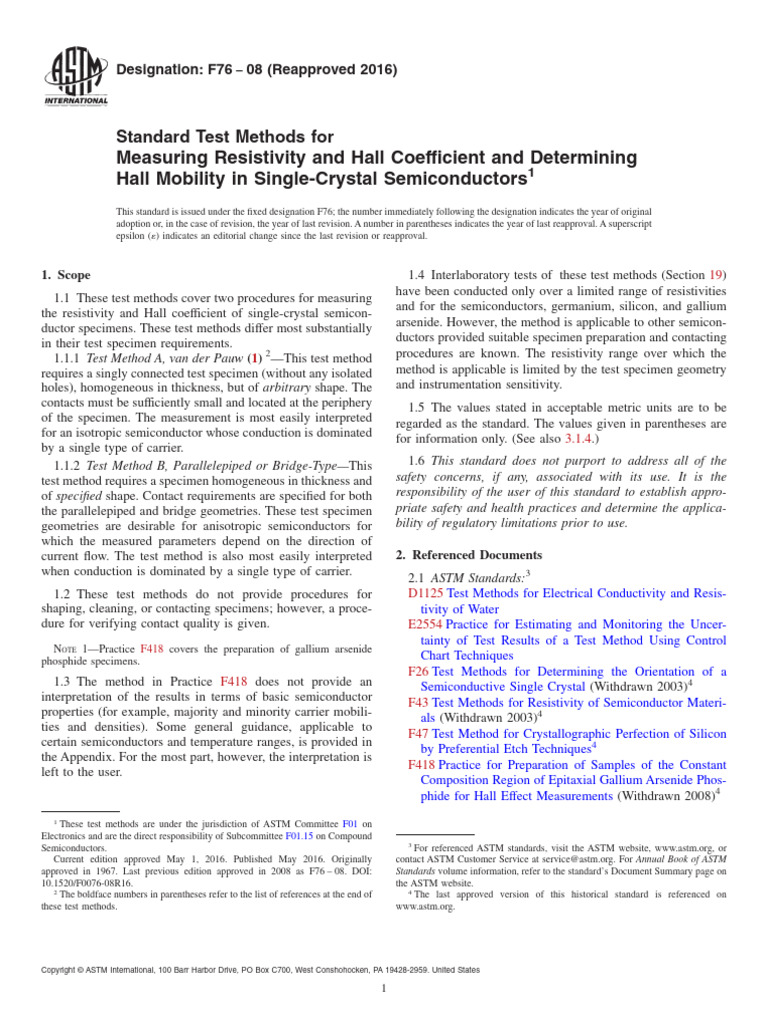 5.F76-08 (Reapproved 2016) | PDF | Electrical Resistivity And ...