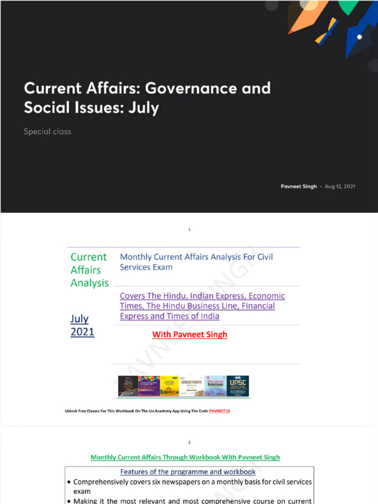 Current Affairs Governance and Social Issues July With Anno | PDF