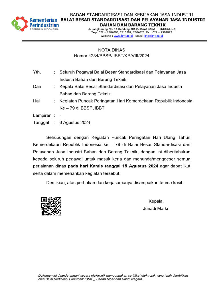 4234 - Nota Dinas - Kegiatan Puncak Peringatan Hari Kemerdekaan ...