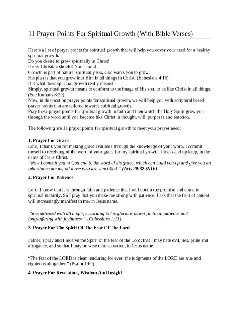 11 Prayer Points for Spiritual Growth | PDF | Prayer | Grace In ...