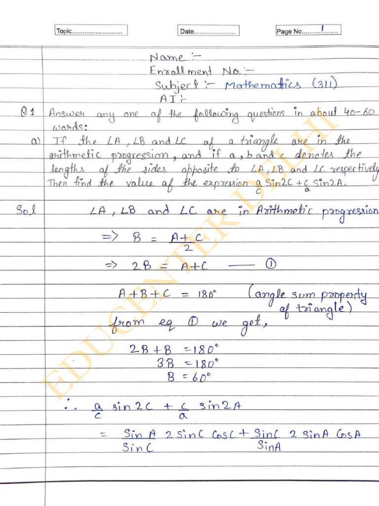 Arithmetic Progression in Triangles | PDF
