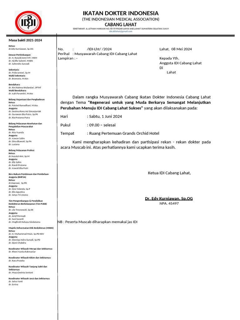 Surat Undangan MusCab IDI | PDF | Pengembangan Diri