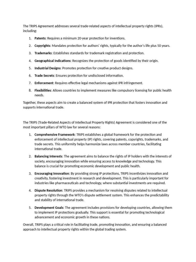 The TRIPS Agreement | PDF | Intellectual Property | Trips Agreement