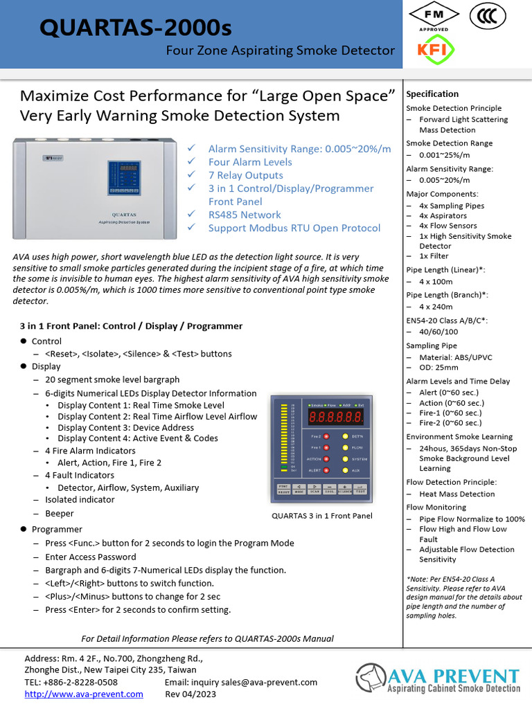 QUARTAS-2000s TDS Eng v3.1 | PDF | Smoke | Sensor
