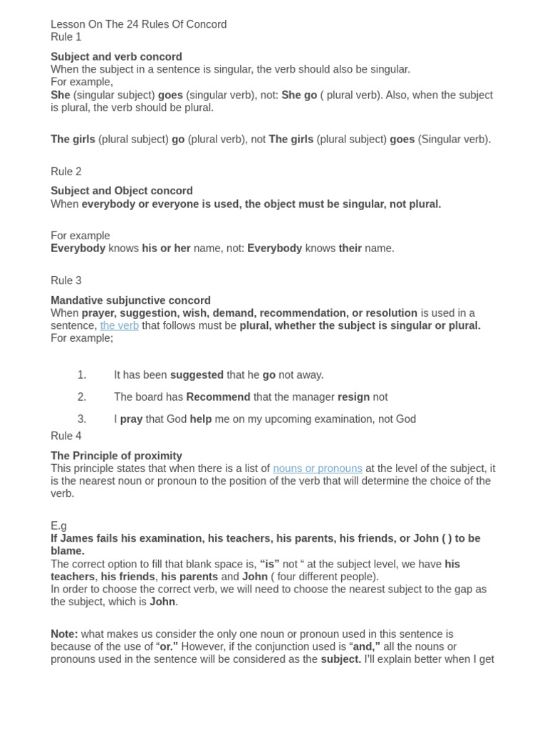 24 Rules of Concord Explained | PDF | Grammatical Number | Plural