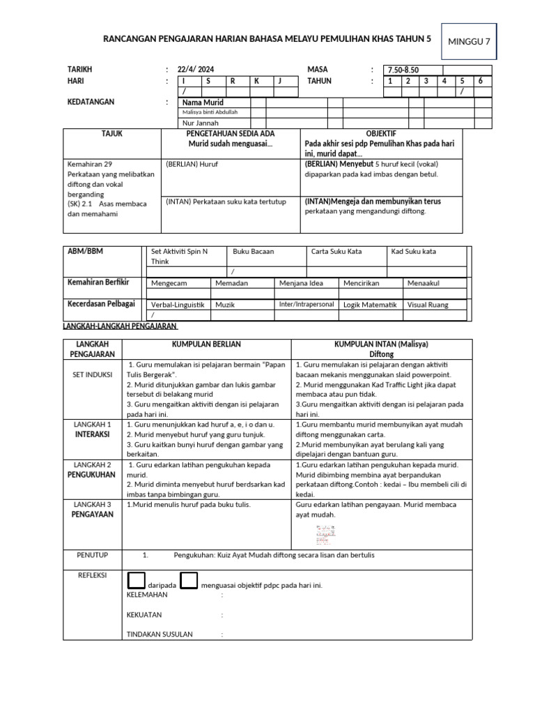 BM T5 Diftong Huruf | PDF
