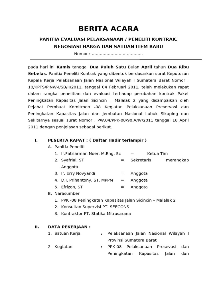 Berita Acara Justek - Sima 2 | PDF