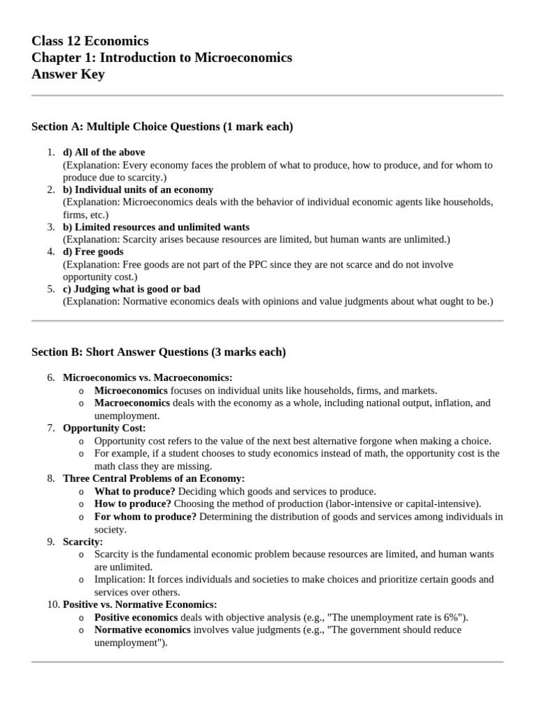 Answer key ch 1 eco | PDF | Economics | Opportunity Cost