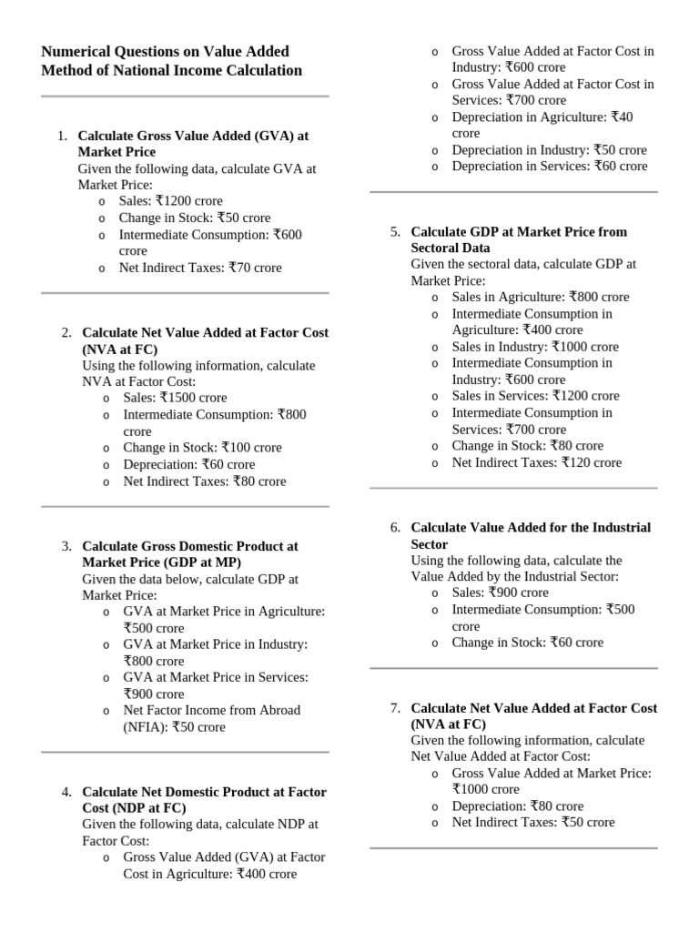 Numerical Questions On Value Added Method of National Income ...