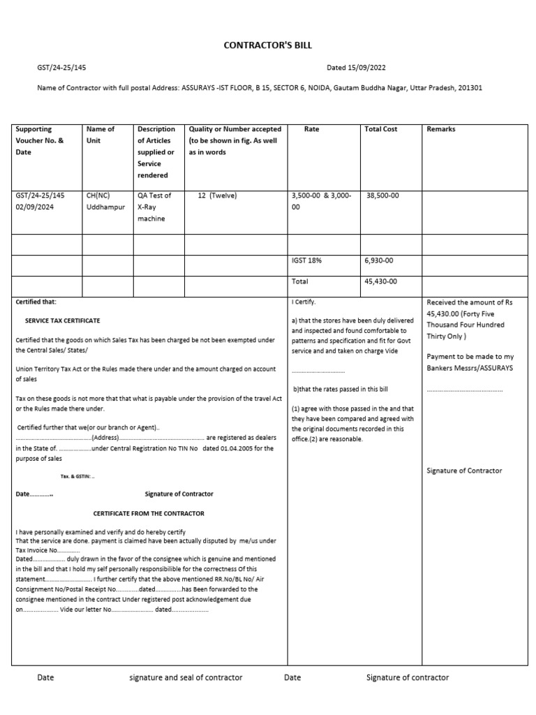 Contractor Bill Format New | PDF | Value Added Tax | Payments