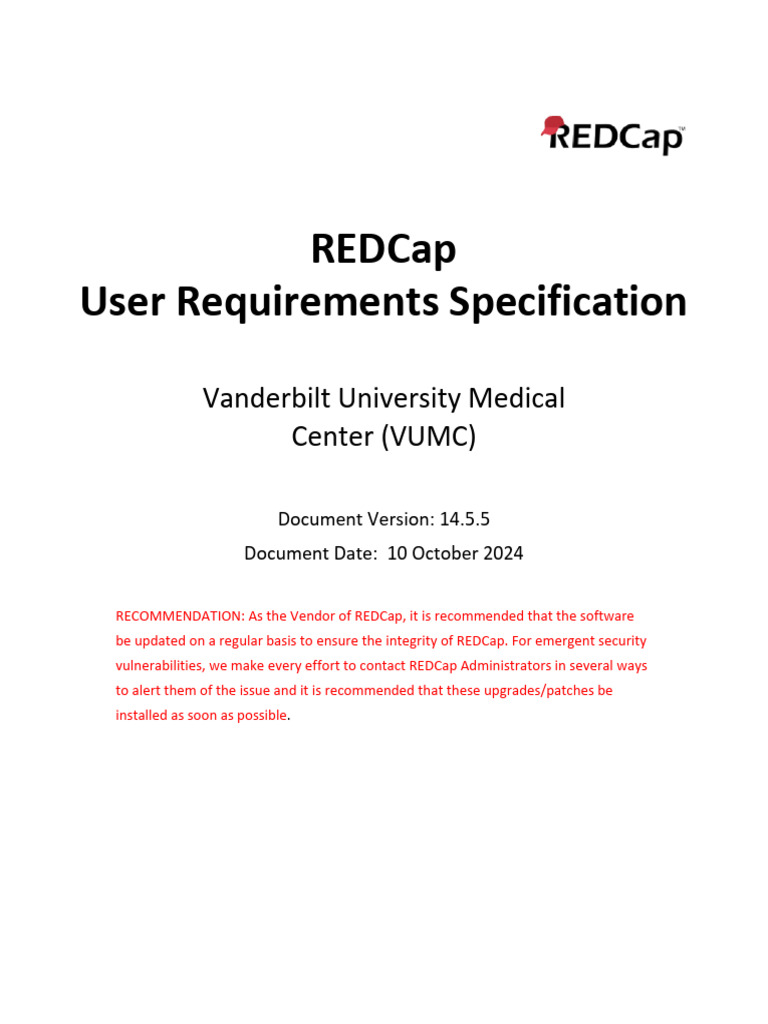 LTS V14.5.5release REDCap User Requirement Specification URS | PDF ...