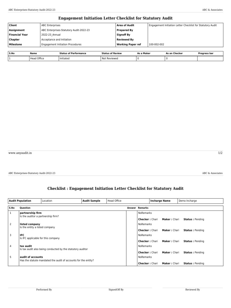 100-002-002 - Engagement Initiation Letter Checklist For Statutory ...
