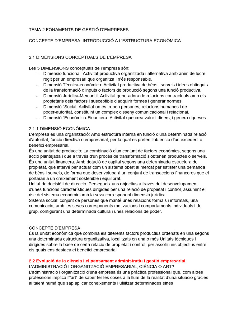 Tema 2 Fonaments de Gestió D'empreses | PDF