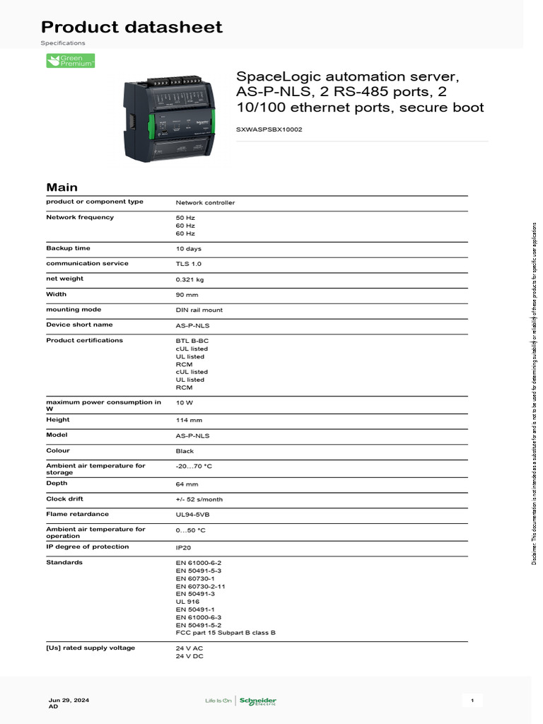 SpaceLogic AS-P-NLS Specifications | PDF | Usb | Electronics