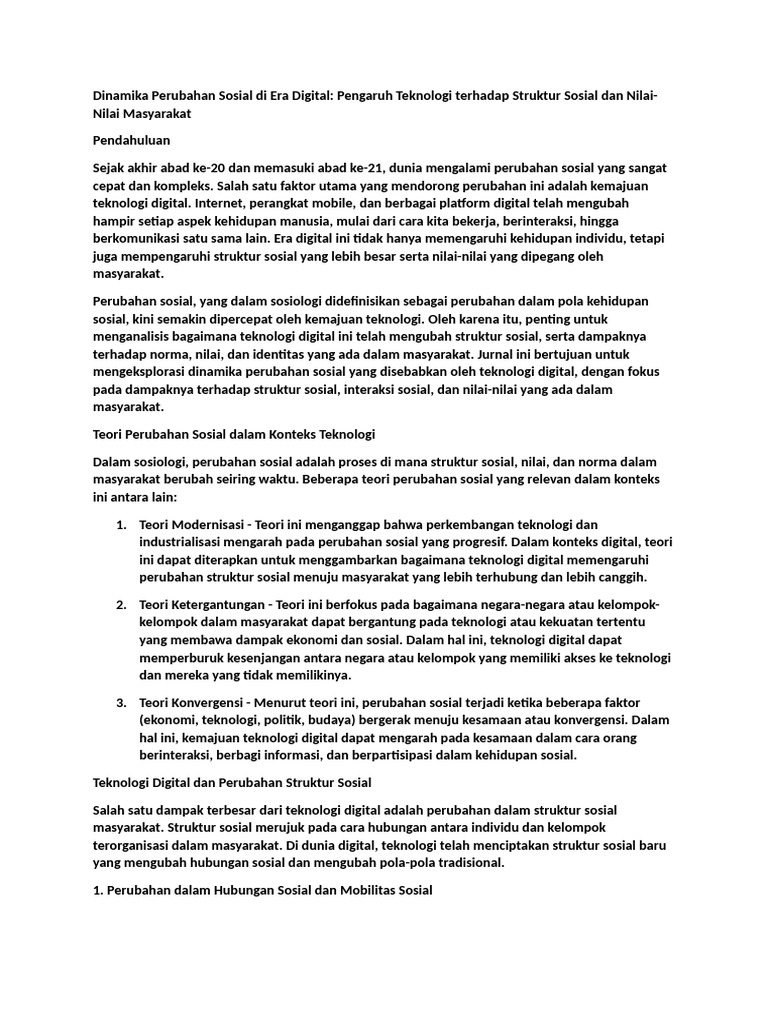 Dinamika Perubahan Sosial Di Era Digital Pengaruh Teknologi Terhadap Struktur Sosial Dan Nilai ...