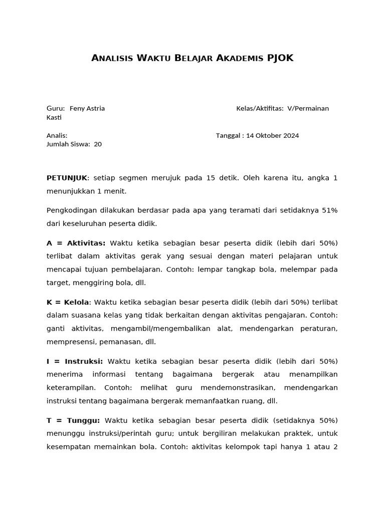 LK Modul 2.1 Instrumen Analisis Waktu Belajar Feny | PDF