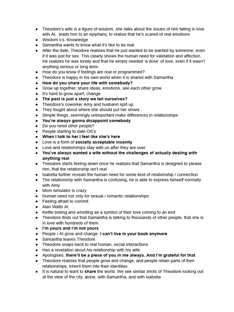 Love & Relationships in Her Essay Plan | PDF | Love
