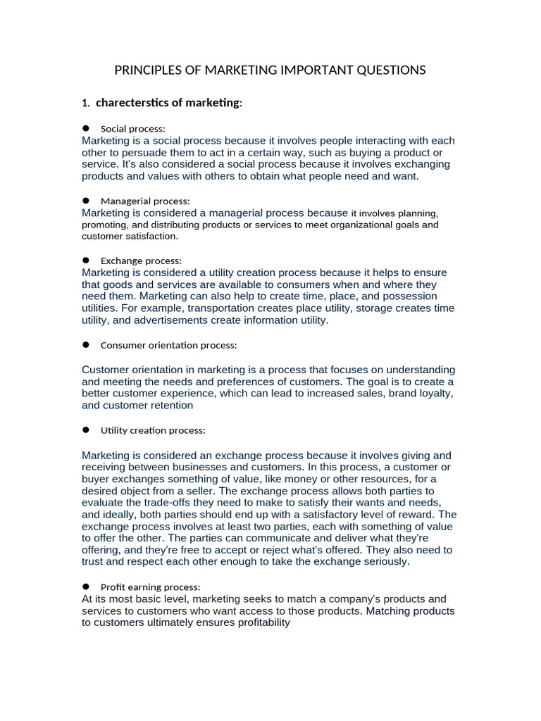 Principles of Marketing Important Questions | PDF | Marketing | Volkswagen