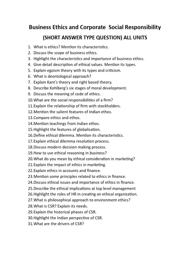 Business Ethics & CSR Guide | PDF | Corporate Social Responsibility ...