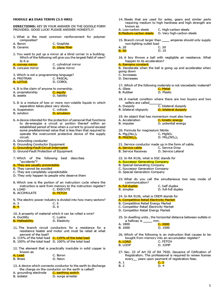 Module 2 Esas Terms Answers | PDF | Stress (Mechanics) | Electrical ...