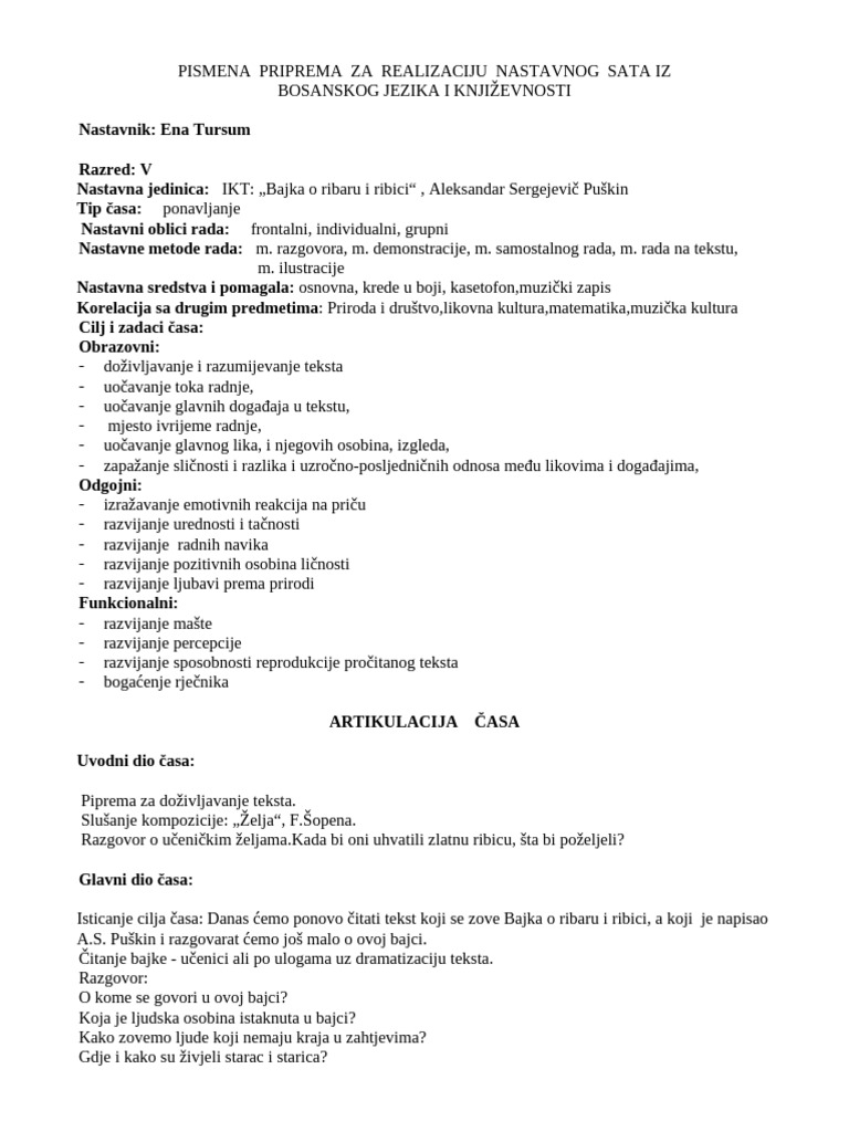Bajka o Ribaru I Ribici - A.S.Puškin (Ponavljanje) | PDF