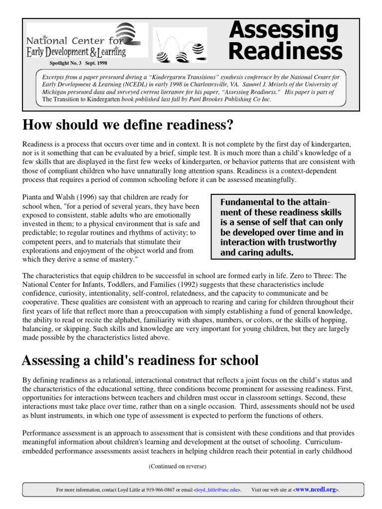 Assessing Readiness | PDF | Teachers | Learning