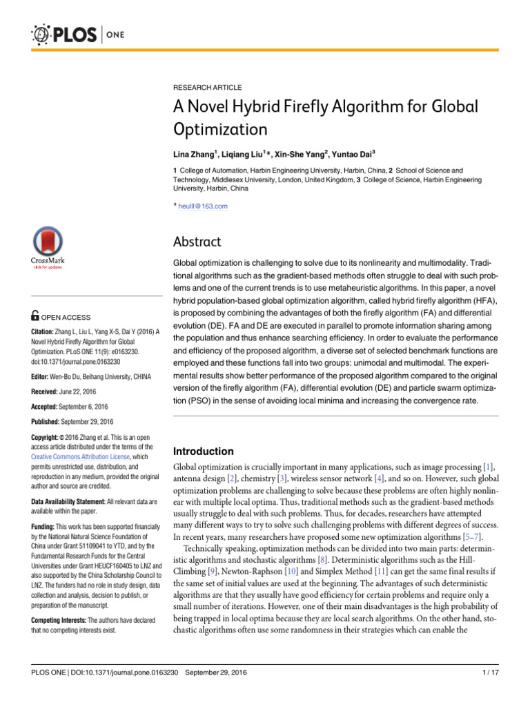 A Novel Hybrid Firefly Algorithm For Global Optimi | PDF | Mathematical Optimization | Algorithms