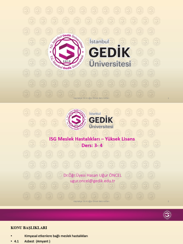 ISG Meslek Hastaliklari YL Ders 3-4 Guz 2024 | PDF