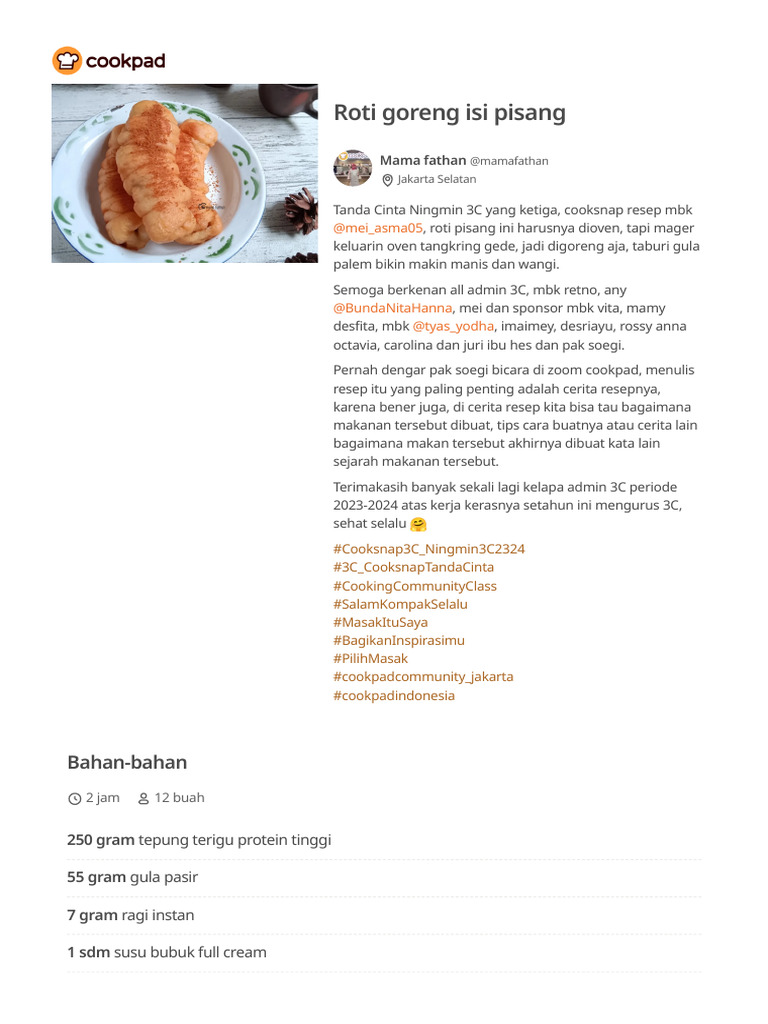 Resep Roti Goreng Isi Pisang Oleh Mama Fathan - Cookpad | PDF