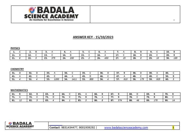 Answer Key (MCT-03) | PDF