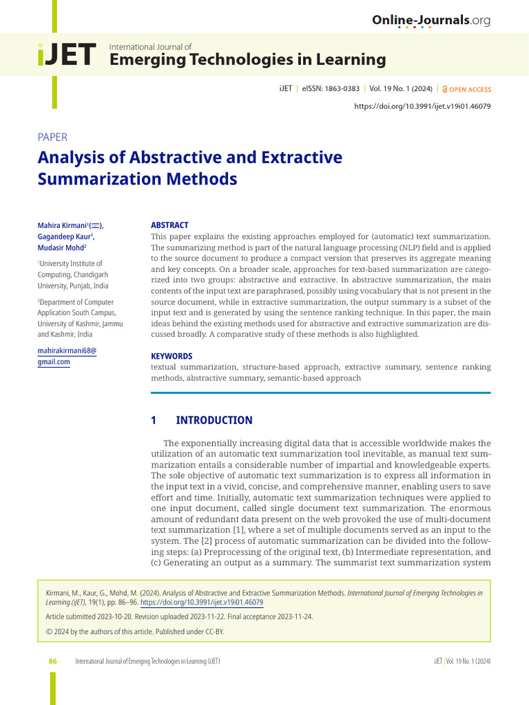 Analysis of Abstractive and Extractive Summarizati | PDF | Linguistics ...