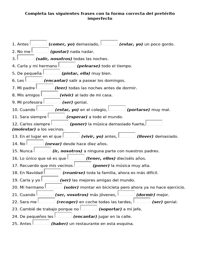 Completa Las Siguientes Frases Con La Forma Correcta Del Pretérito ...