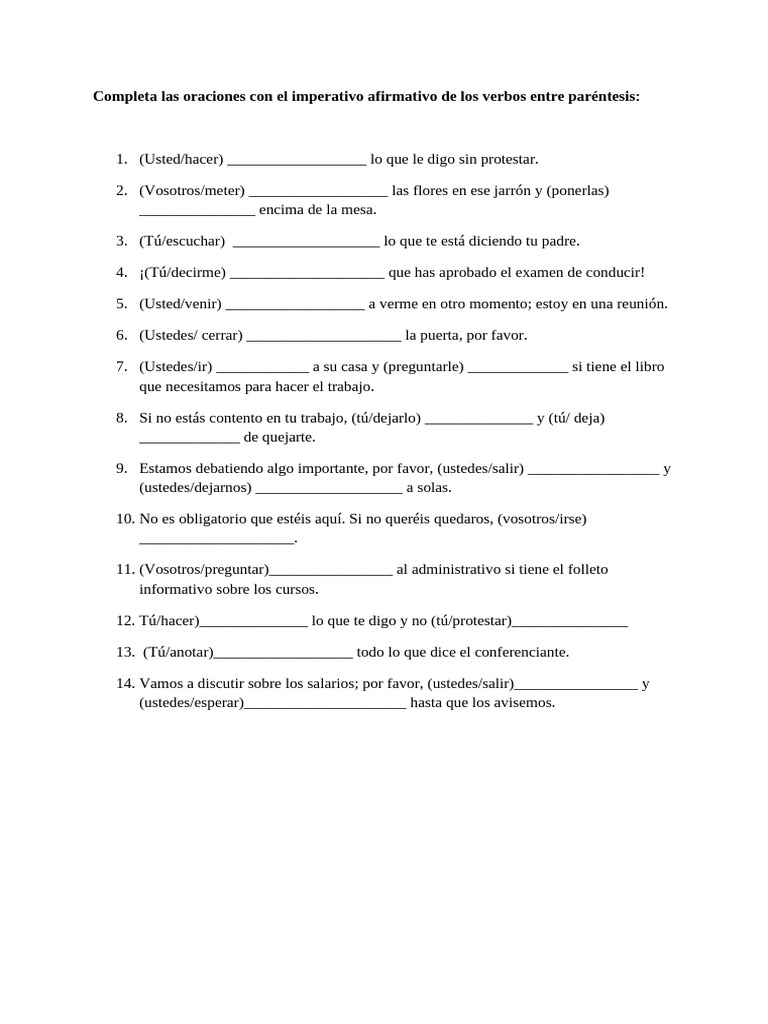 Completa Las Oraciones Con El Imperativo | PDF