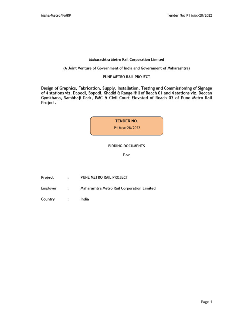 Pune Metro Tender Document | PDF | Specification (Technical Standard ...
