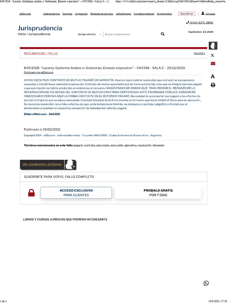 Juicio Ejecutivo. Contrato de Mutuo. Pagaré en Garantía | PDF