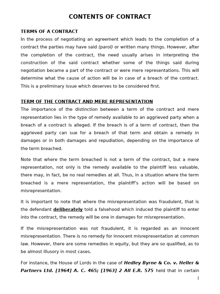 CONTRACT NOTE 2 | PDF | Breach Of Contract | Misrepresentation