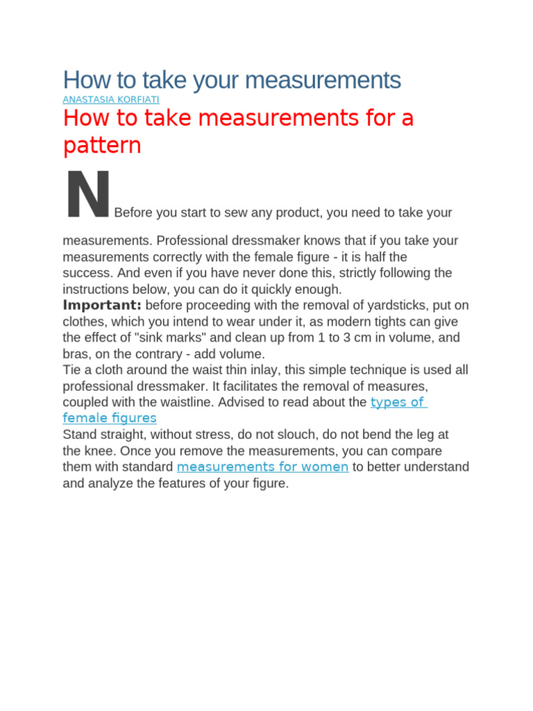 Accurate Measurement Guide for Sewing | PDF | Waist | Length