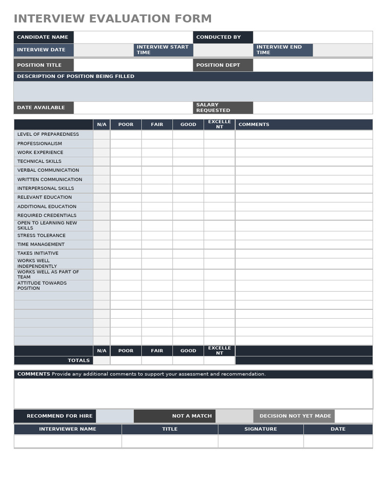 Interview Evaluation Form Template | PDF | Career & Growth