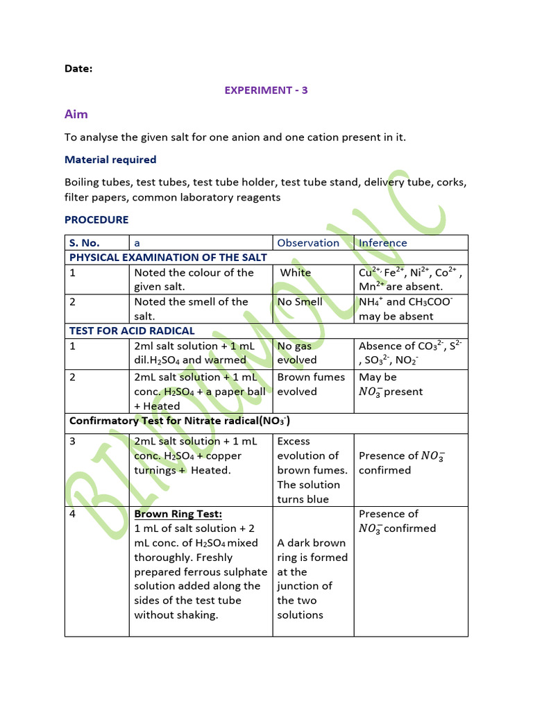 experiment 3 Pb(NO3)2 | PDF | Salt (Chemistry) | Sulfuric Acid