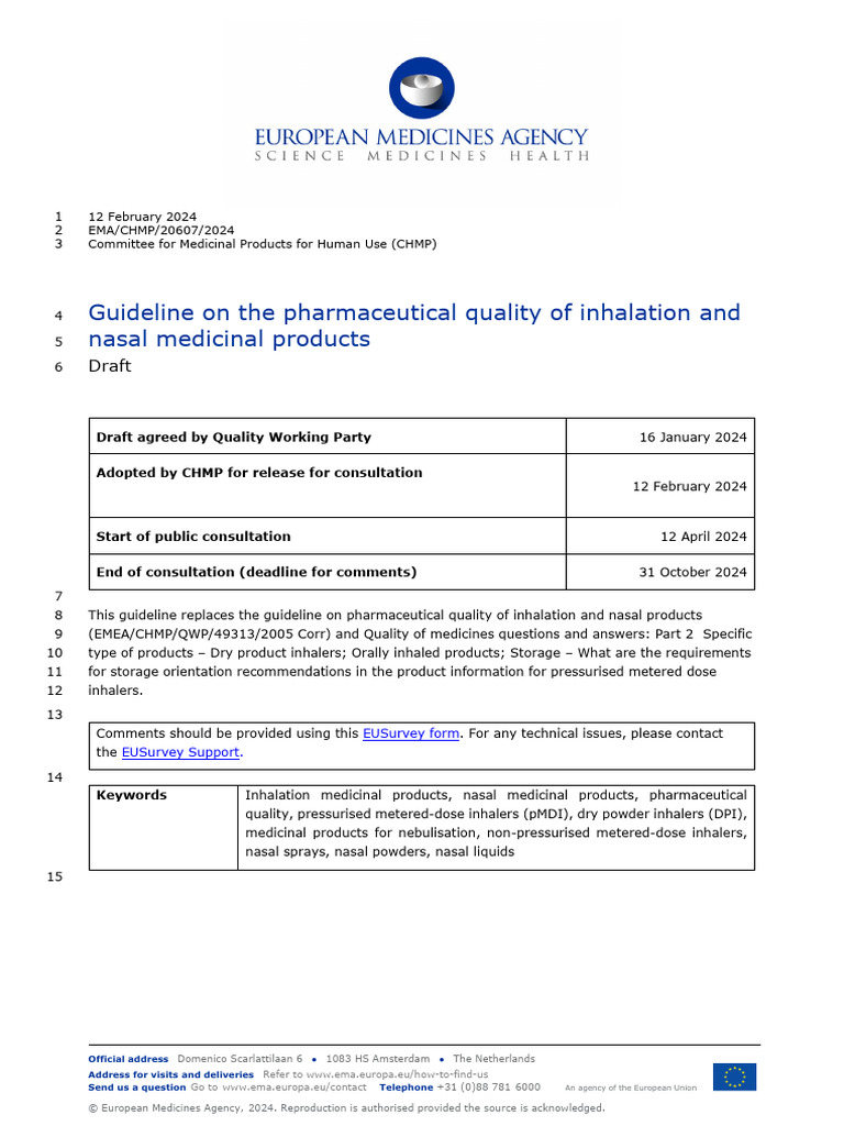 Revised EMA Guidelines for Inhalation Products | PDF | Dose ...