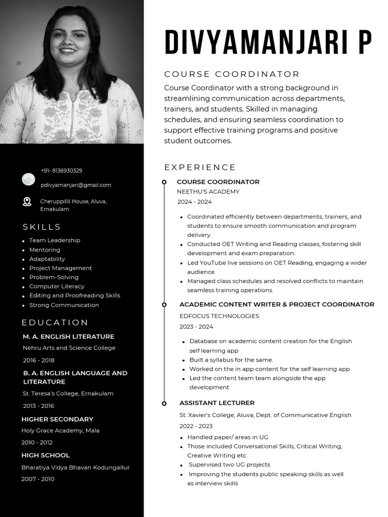 DIVYAMANJARI P. CV | PDF | Human Communication