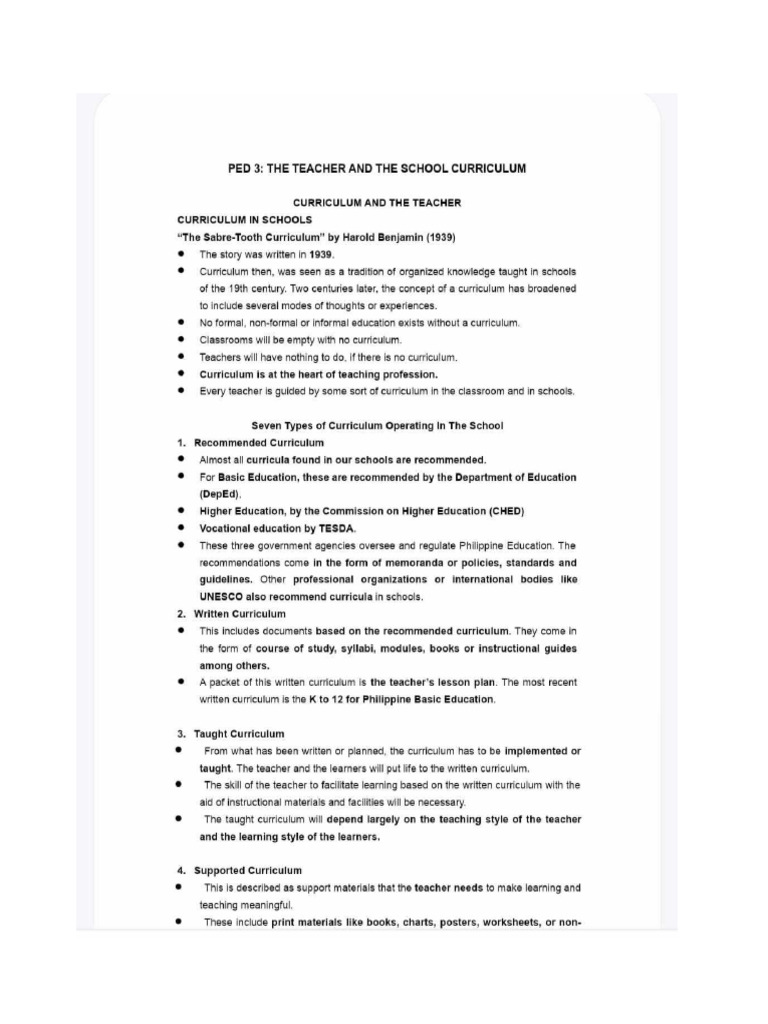 The Teacher and The School Curriculum File | PDF