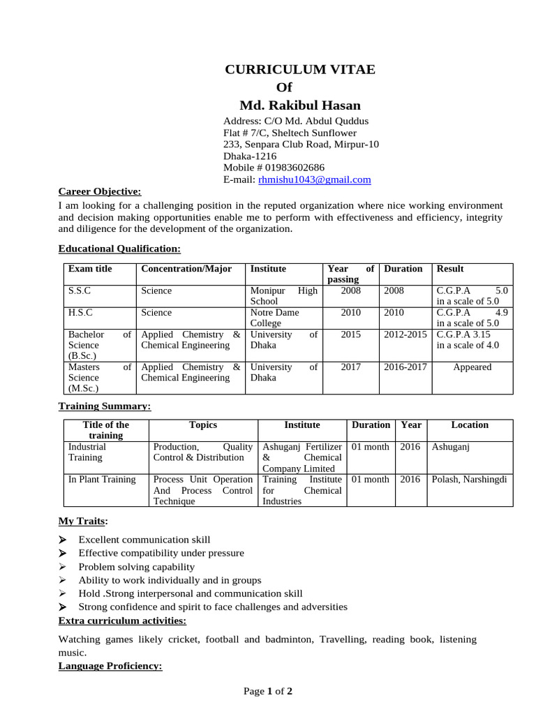 CV Rakibul Hasan | PDF