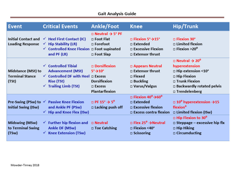 Gait Analysis Critical Events Guide | PDF