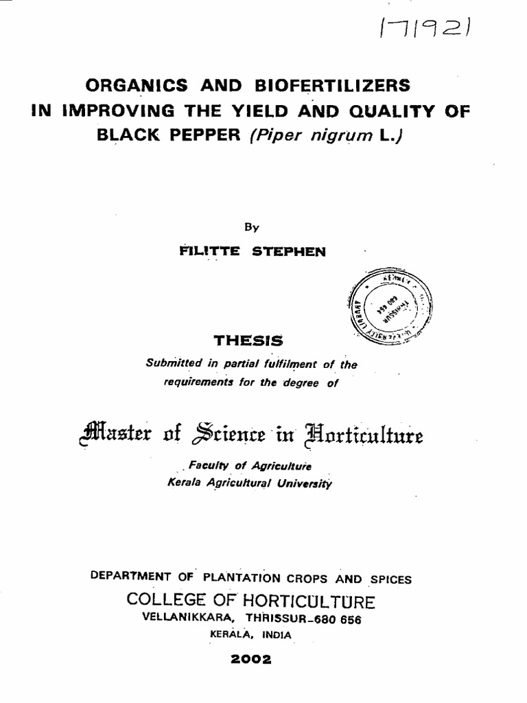 Bao Cao (2002) - Organics and Biofertilizers To Proving The Yield and Quality of Black Pepper ...