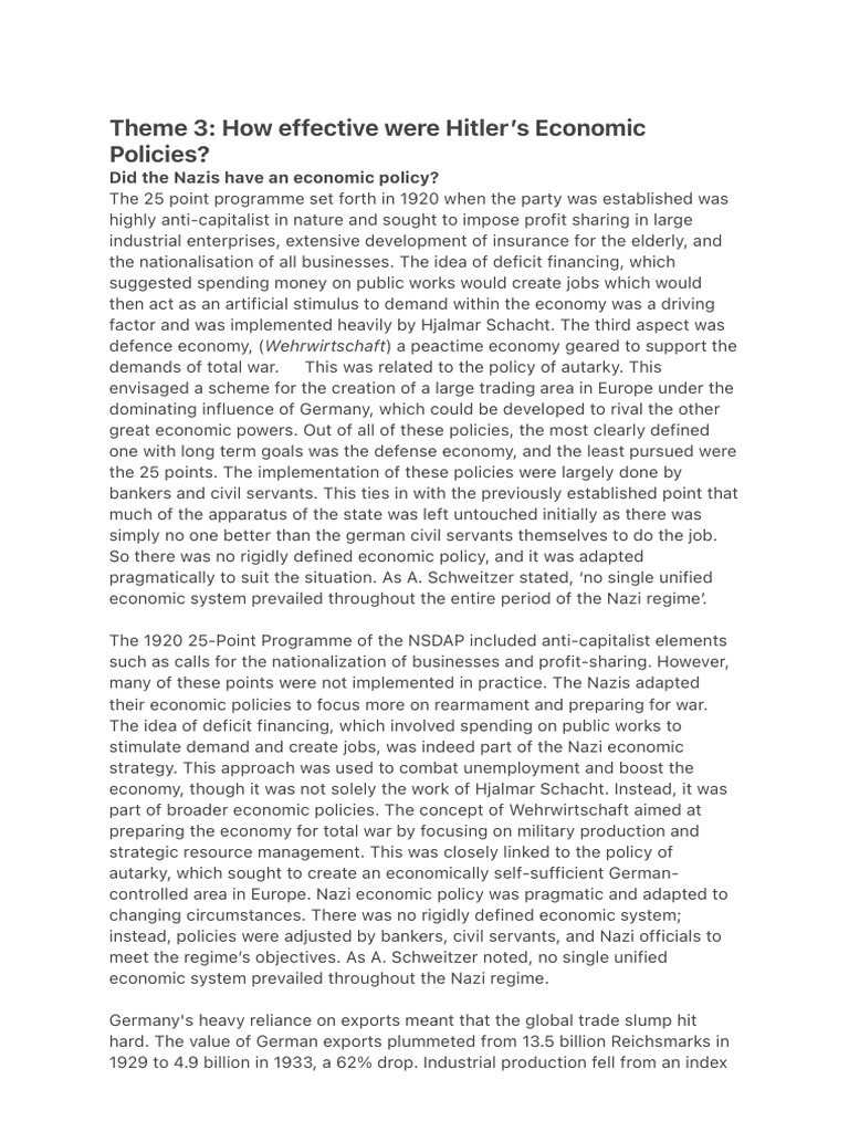 Theme 3: How Effective Were Hitler's Economic Policies? | PDF | Nazi ...